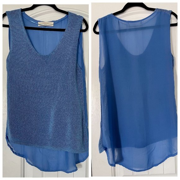 Zara | Tops | Nwot Zara Blue Top Sleeveless Knitted Front And Chiffon ...